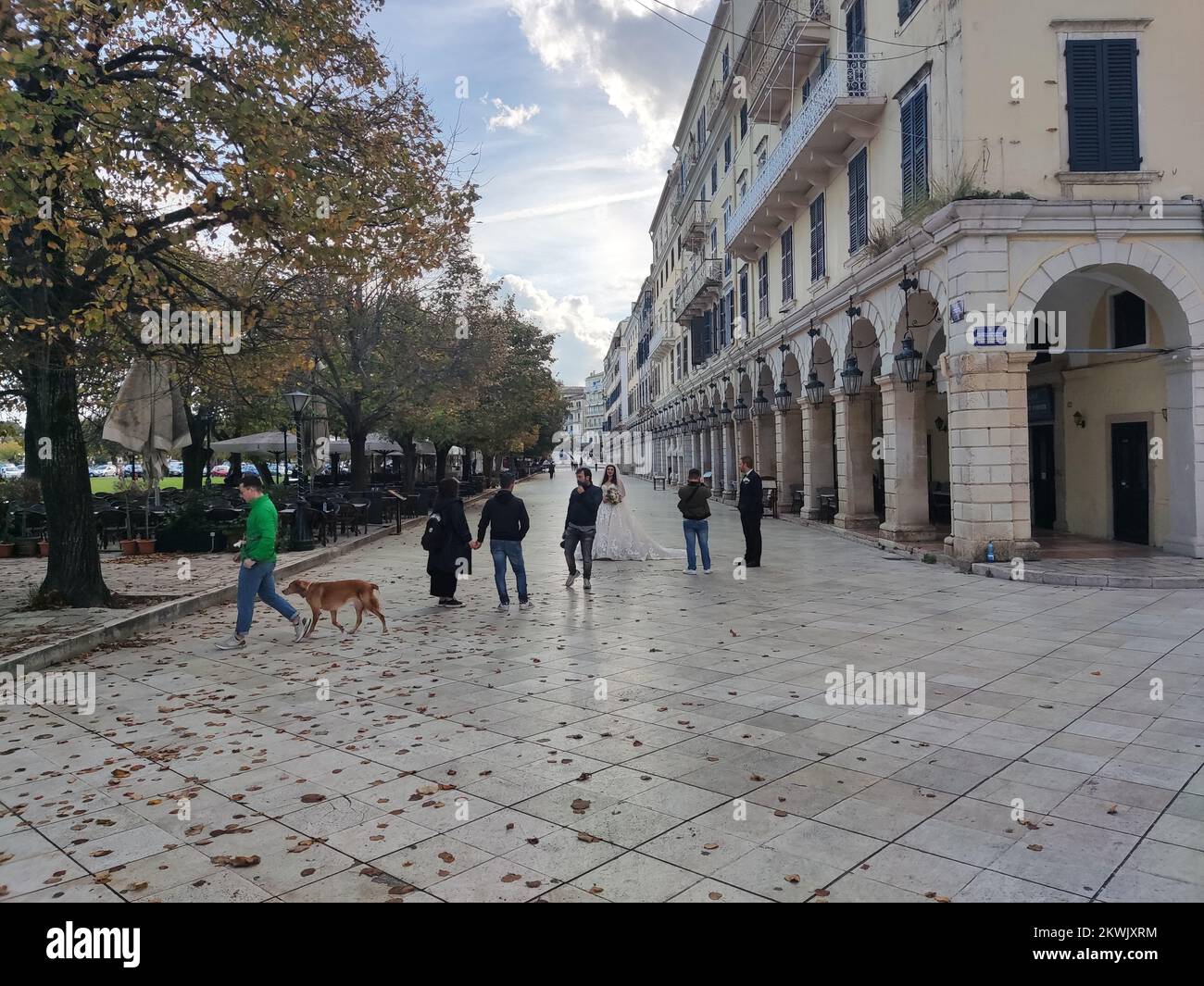 Corfu Island Greece, Liston Square Old Town With People Walkin On ...