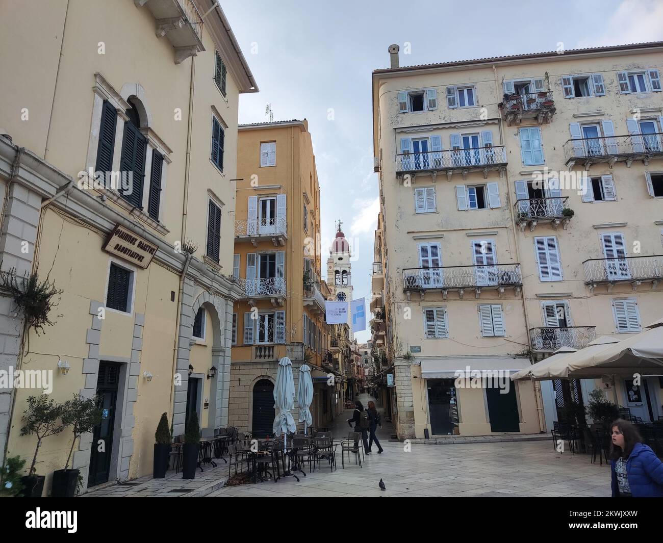 Corfu Island Greece, Liston Square Old Town With People Walkin On ...