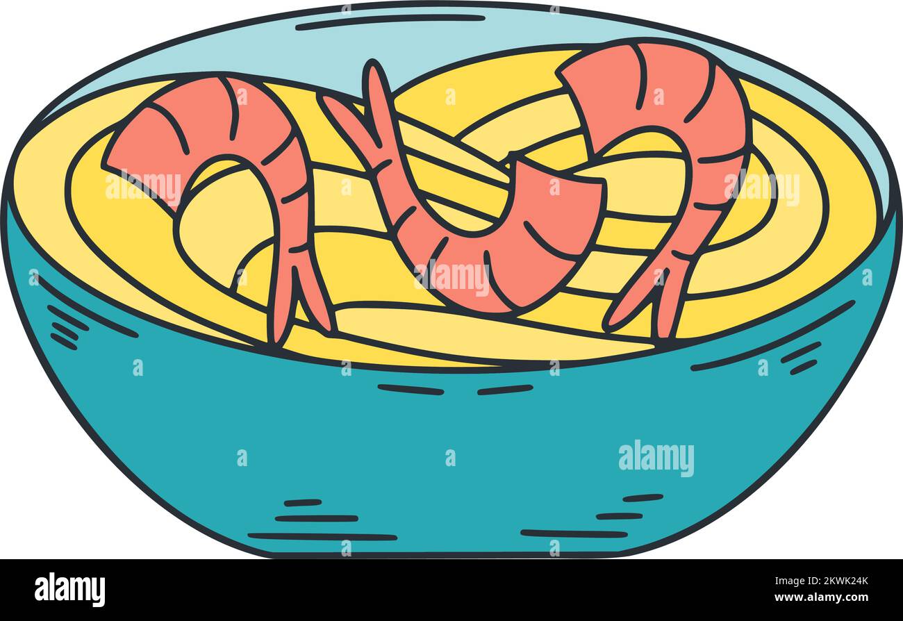 Egg Udon Noodles With Shrimp Isolated Vector Illustration Stock Vector Image And Art Alamy