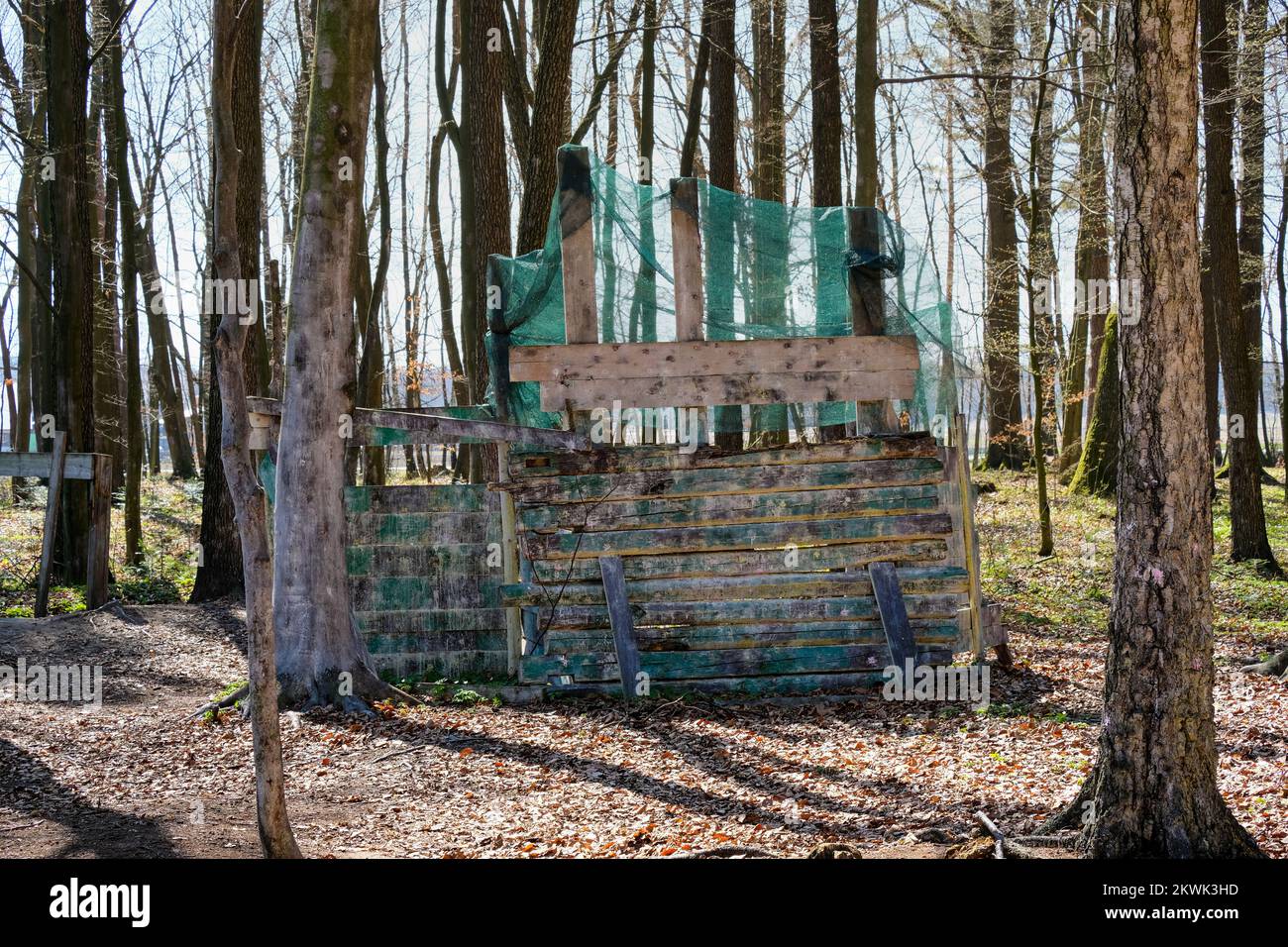 A base for hiding in Paintball, a fortification behind a wooden wall ...