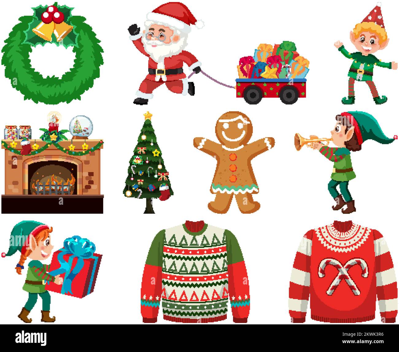 Christmas characters and elements set illustration Stock Vector Image ...