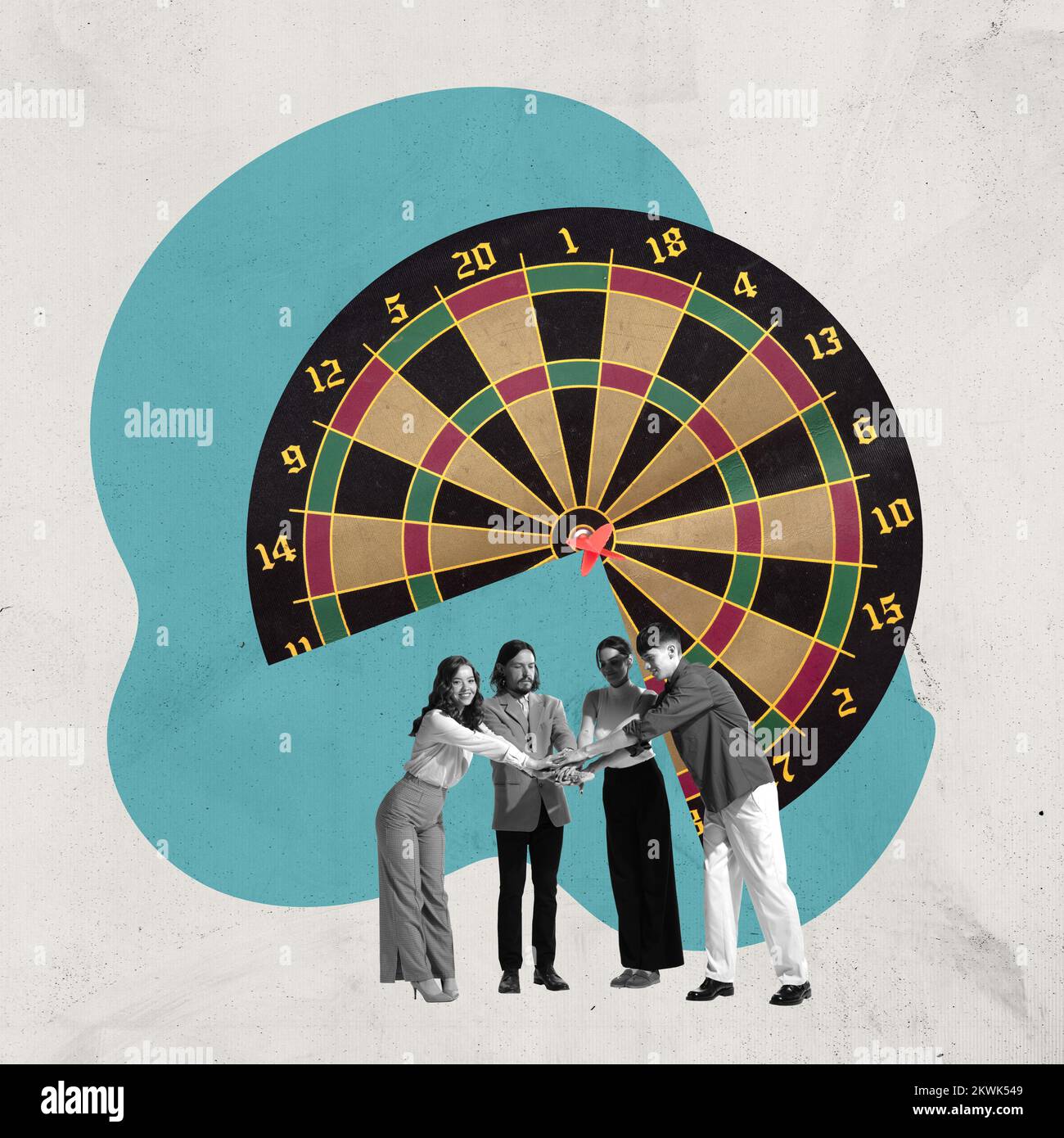 Contemporary art collage. Creative design. Group of young people ...