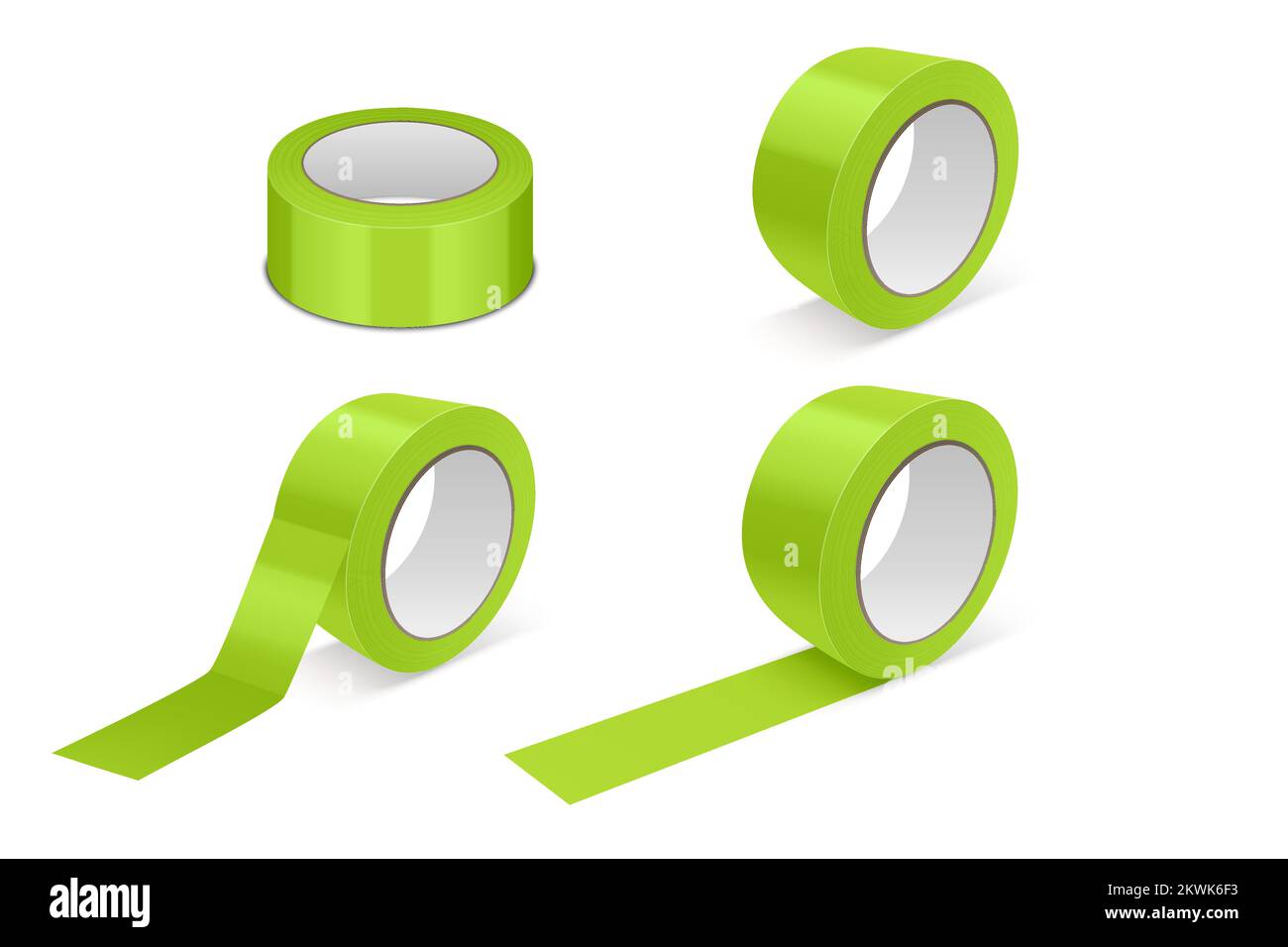 Vector 3d Realistic Glossy Green Tape Roll Icon Set, Mock-up Closeup ...