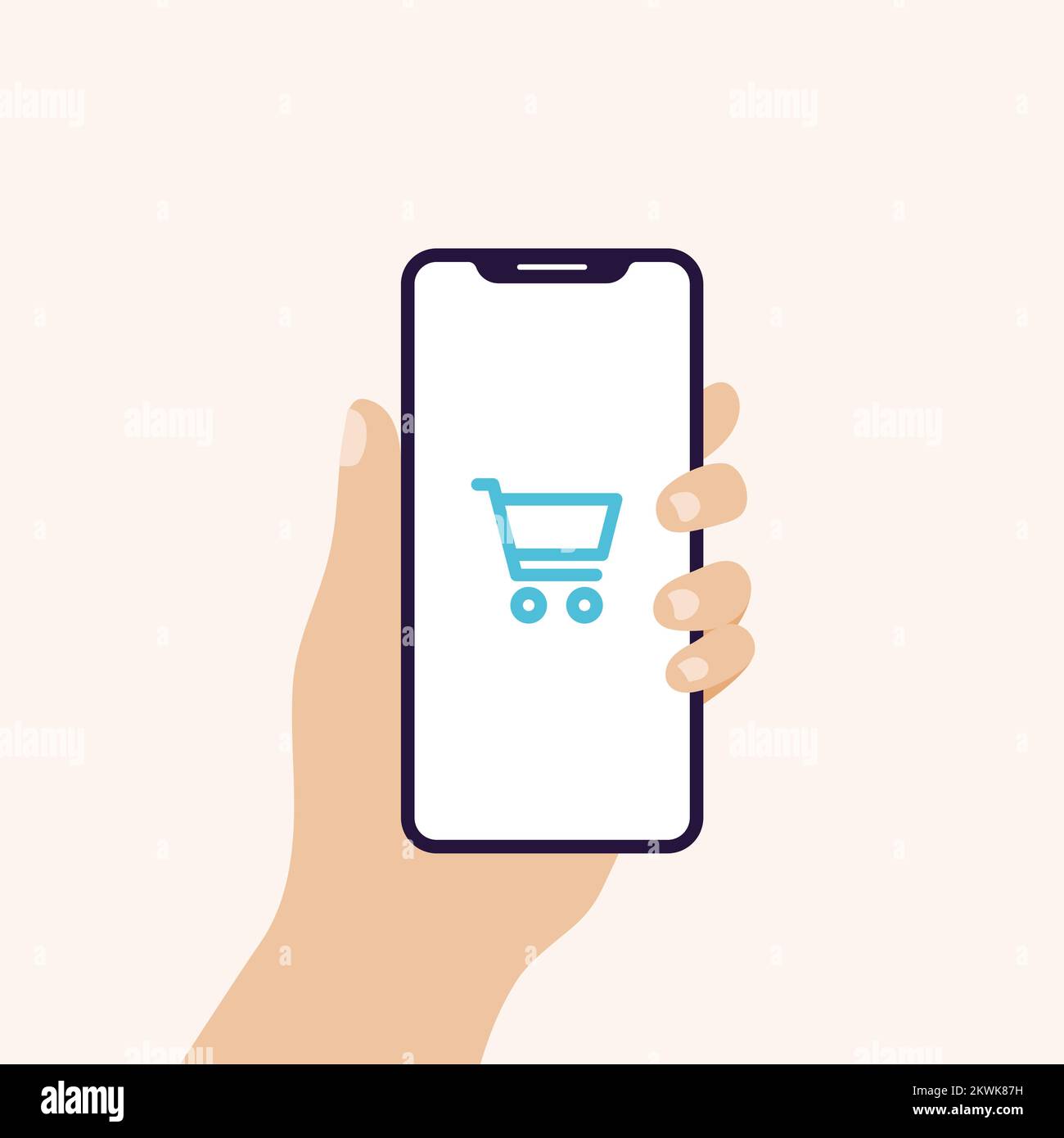 Hand holding smart phone in vertical position banner. Screen with ...