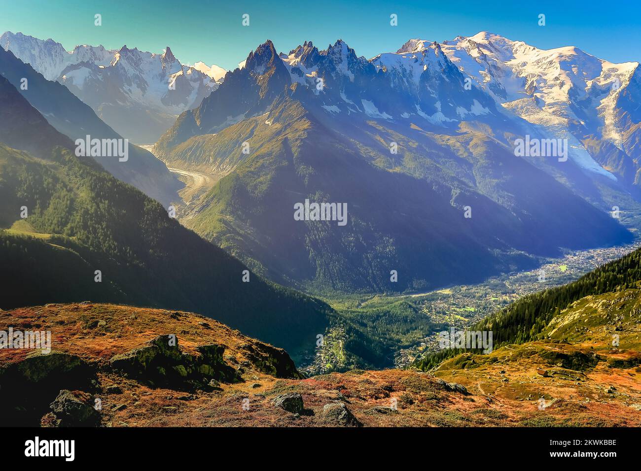 Mont Blanc massif idyllic alpine landscape countryside, Chamonix ...
