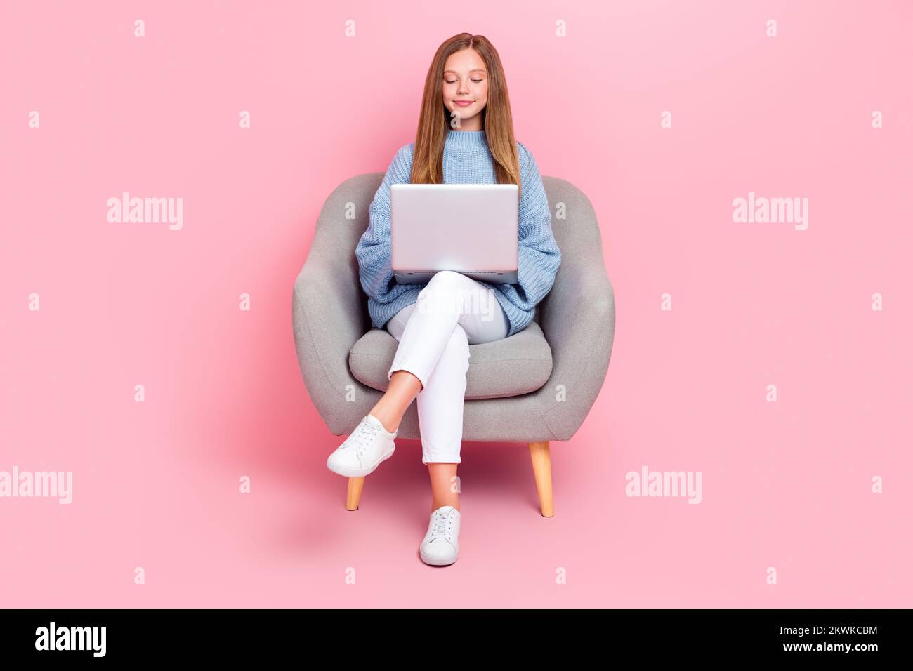 Full body photo of young focused confident teenager girl junior coder ...