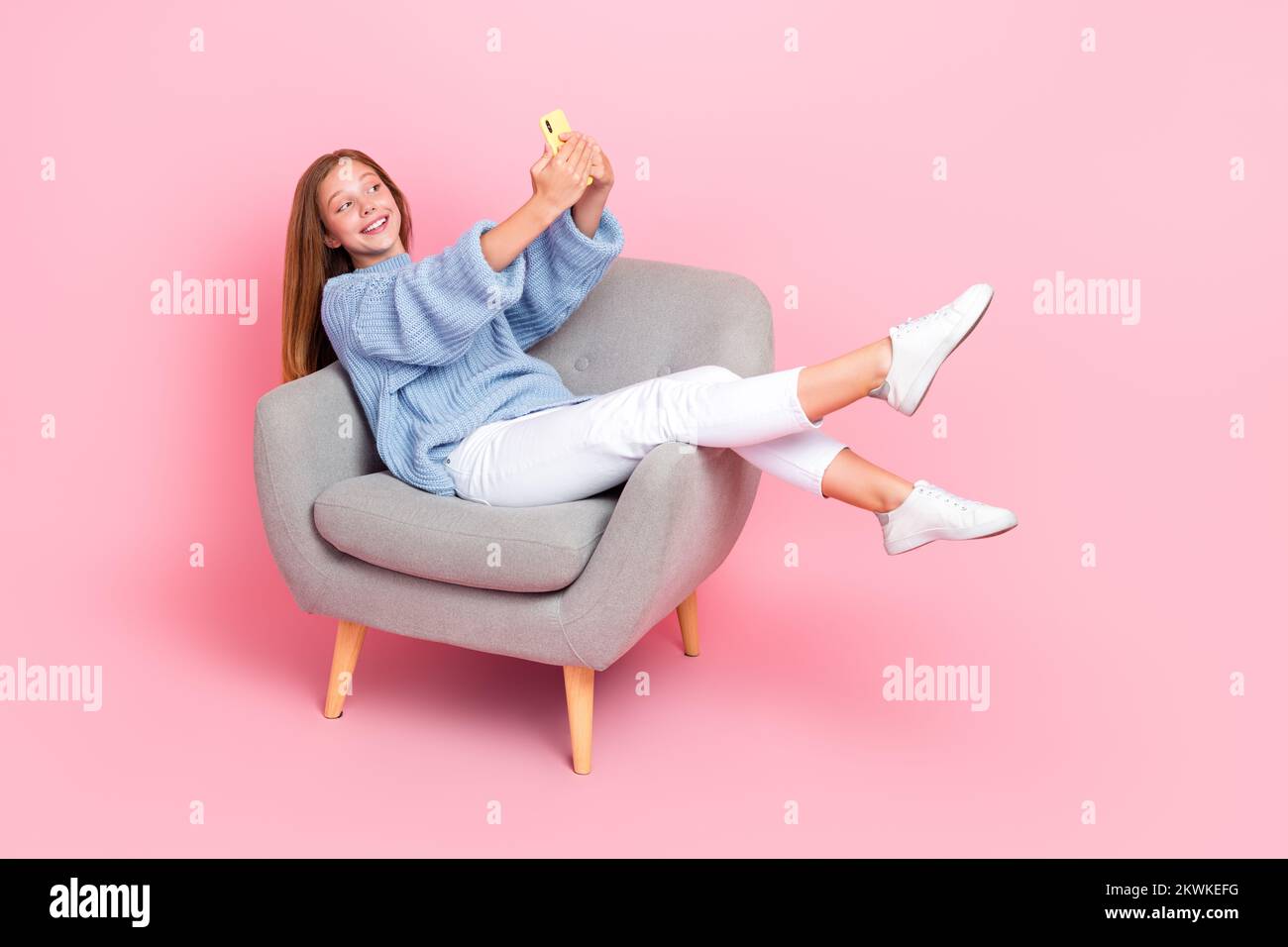 Full body size photo of young teenager schoolgirl popular blogger make ...