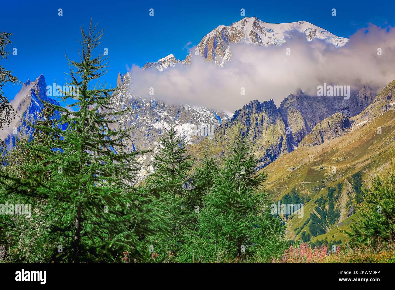 Mont Blanc massif idyllic alpine landscape countryside, Chamonix ...