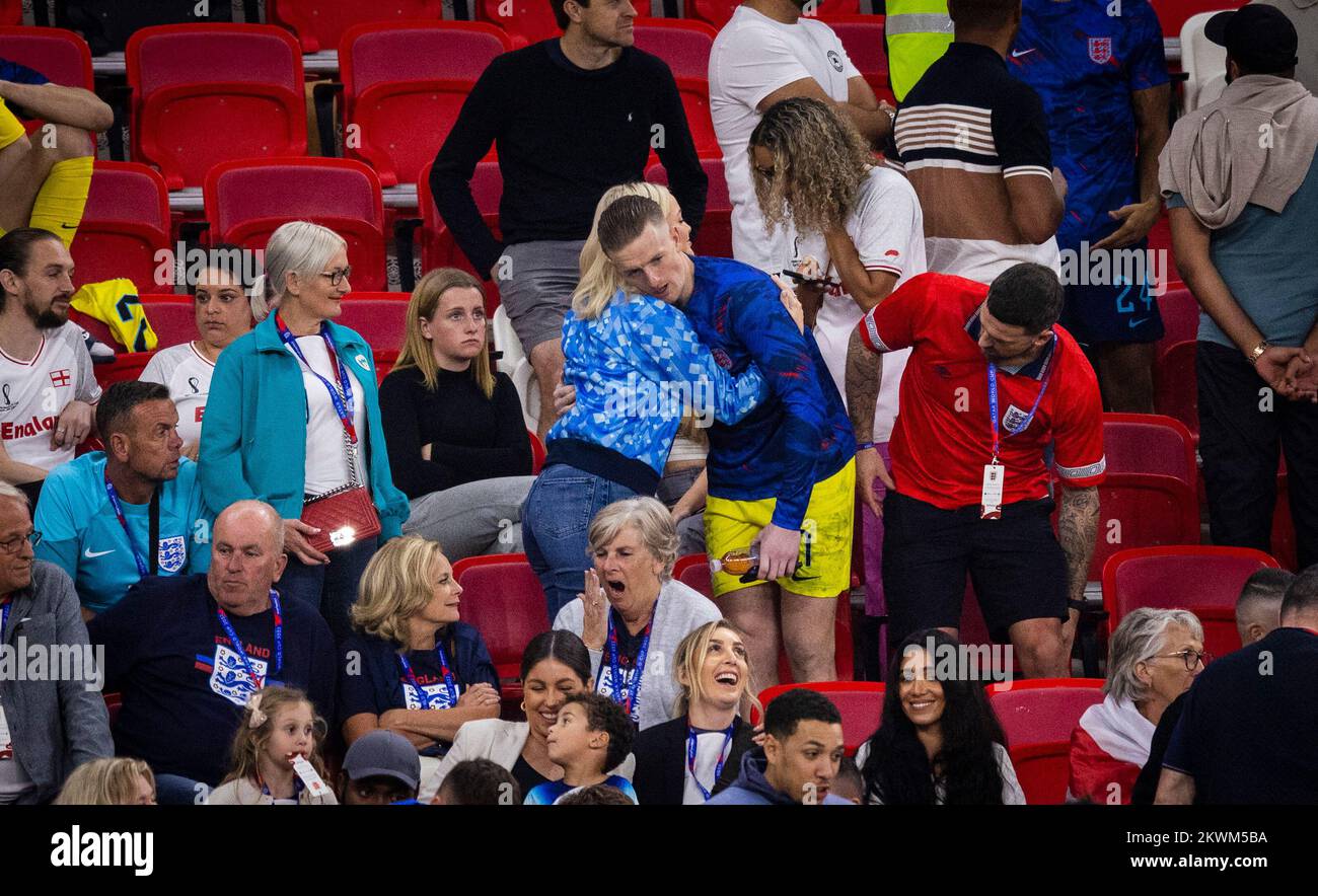 Doha, Qatar. 29th Nov, 2022. Goalkeeper Jordan Pickford (England) hugs ...