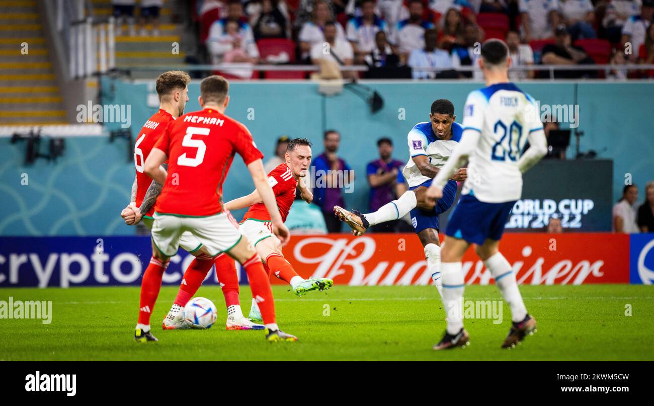 Doha, Qatar. 29th Nov, 2022. Marcus Rashford (England) scores the goal ...