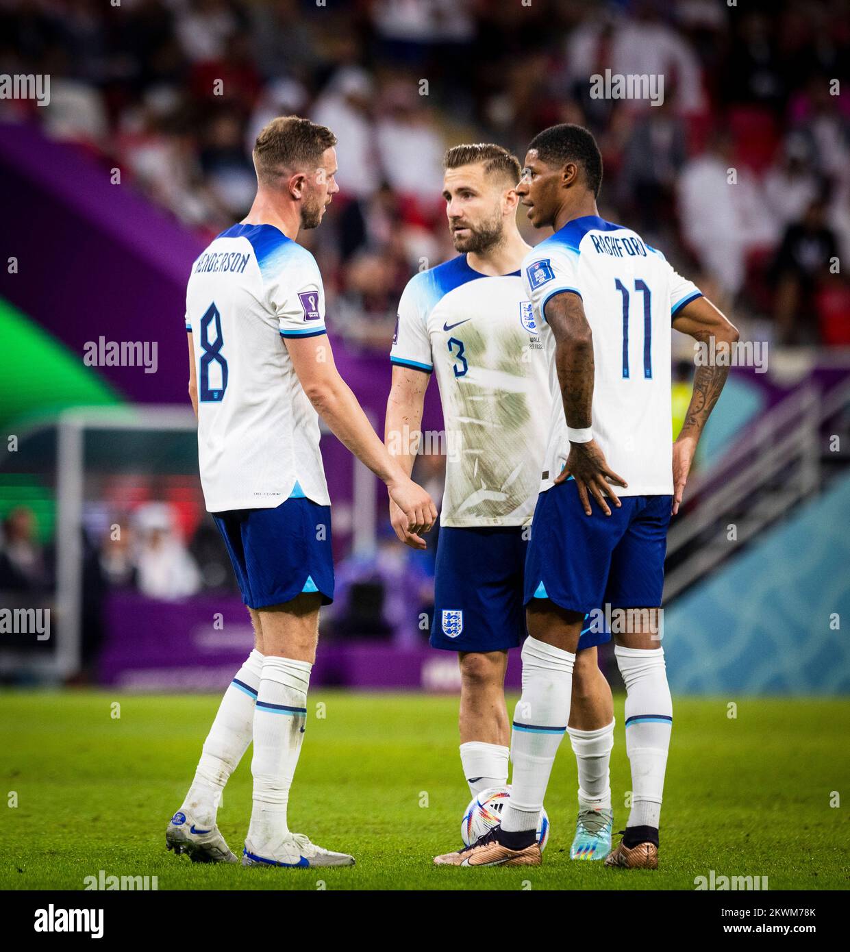 Doha, Qatar. 29th Nov, 2022. Jordan Henderson (England), Luke Shaw ...