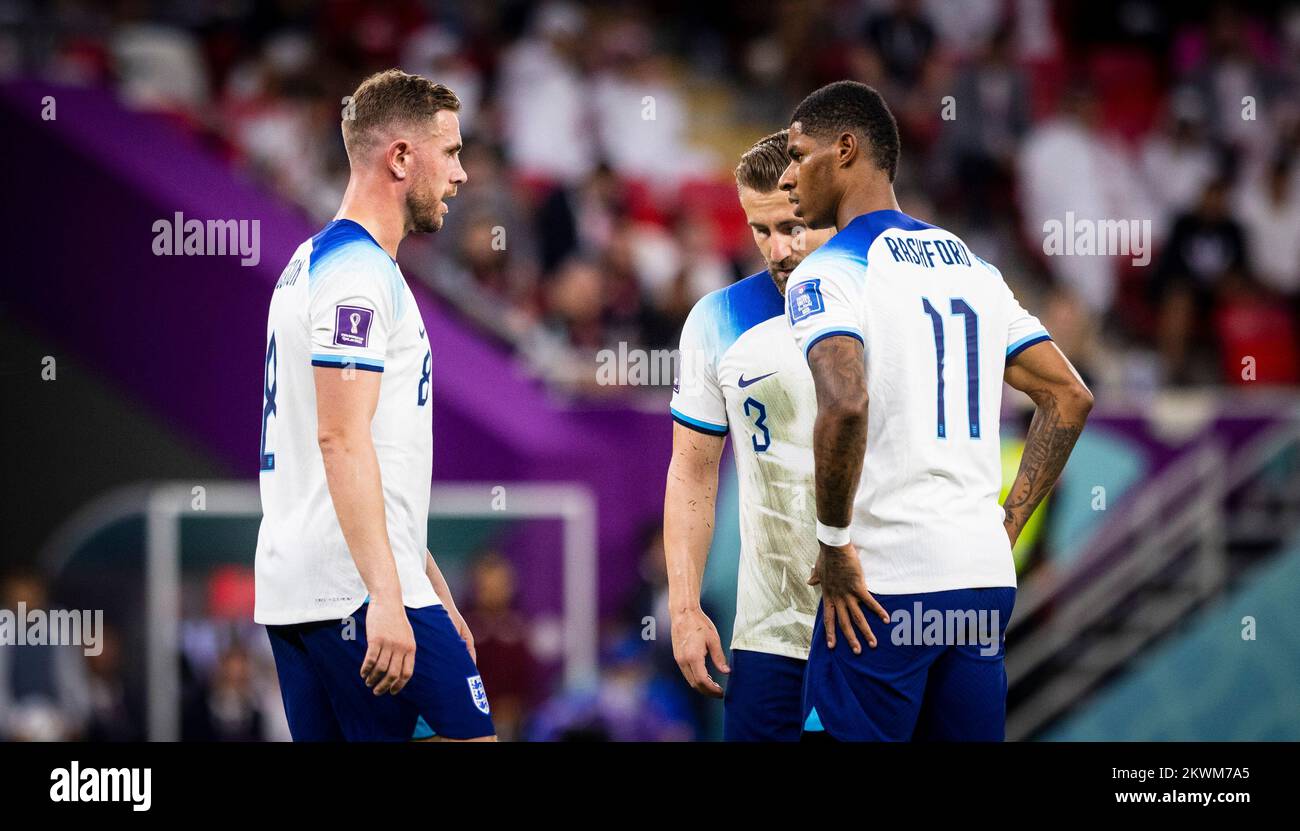 Doha, Qatar. 29th Nov, 2022. Jordan Henderson (England), Luke Shaw ...