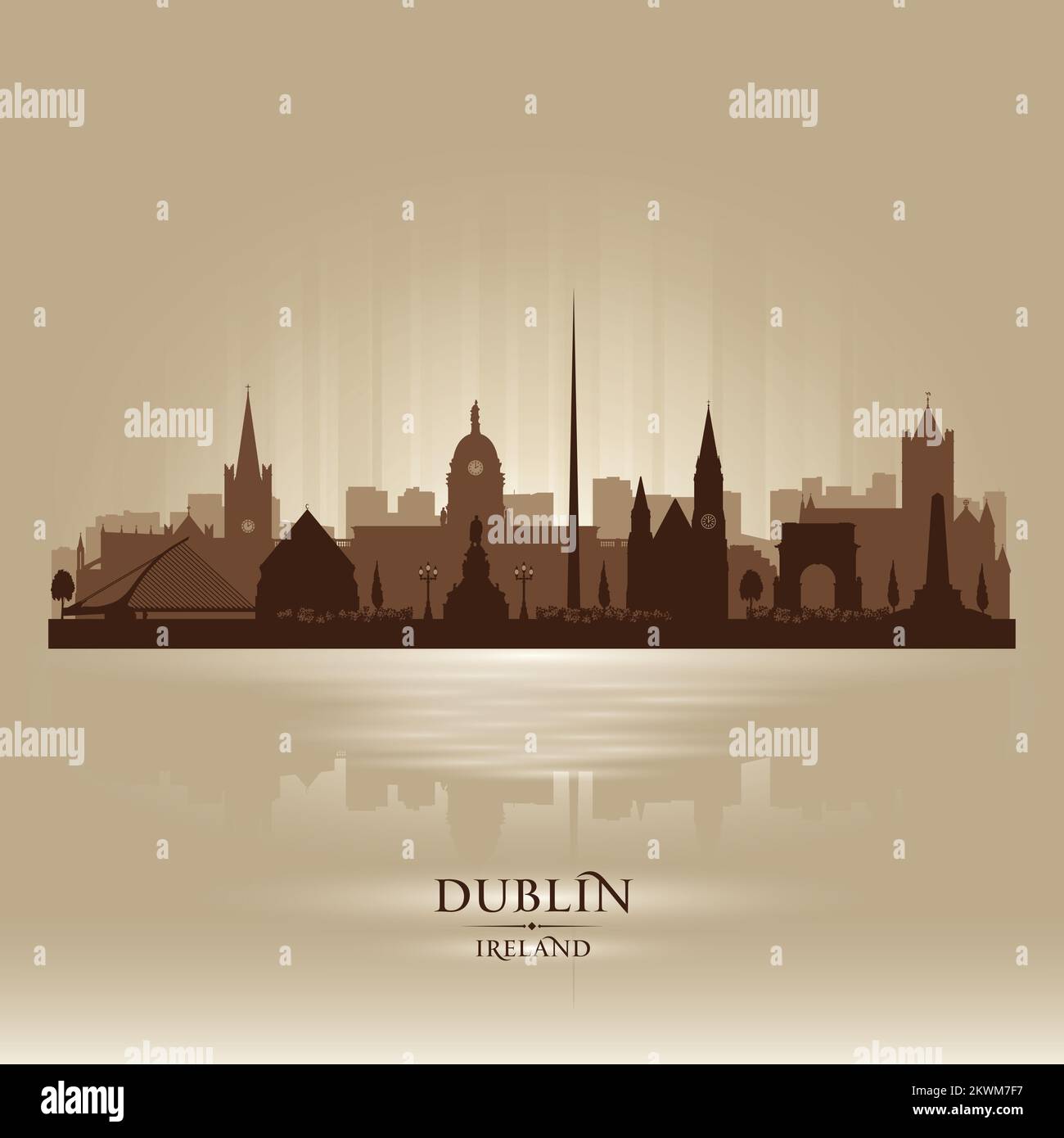 Dublin Ireland city skyline vector silhouette illustration Stock Vector ...