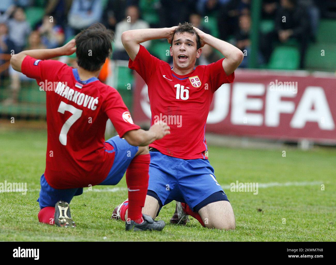 Serbia's Luka Stojanovic and Lazar Markovic react Stock Photo - Alamy