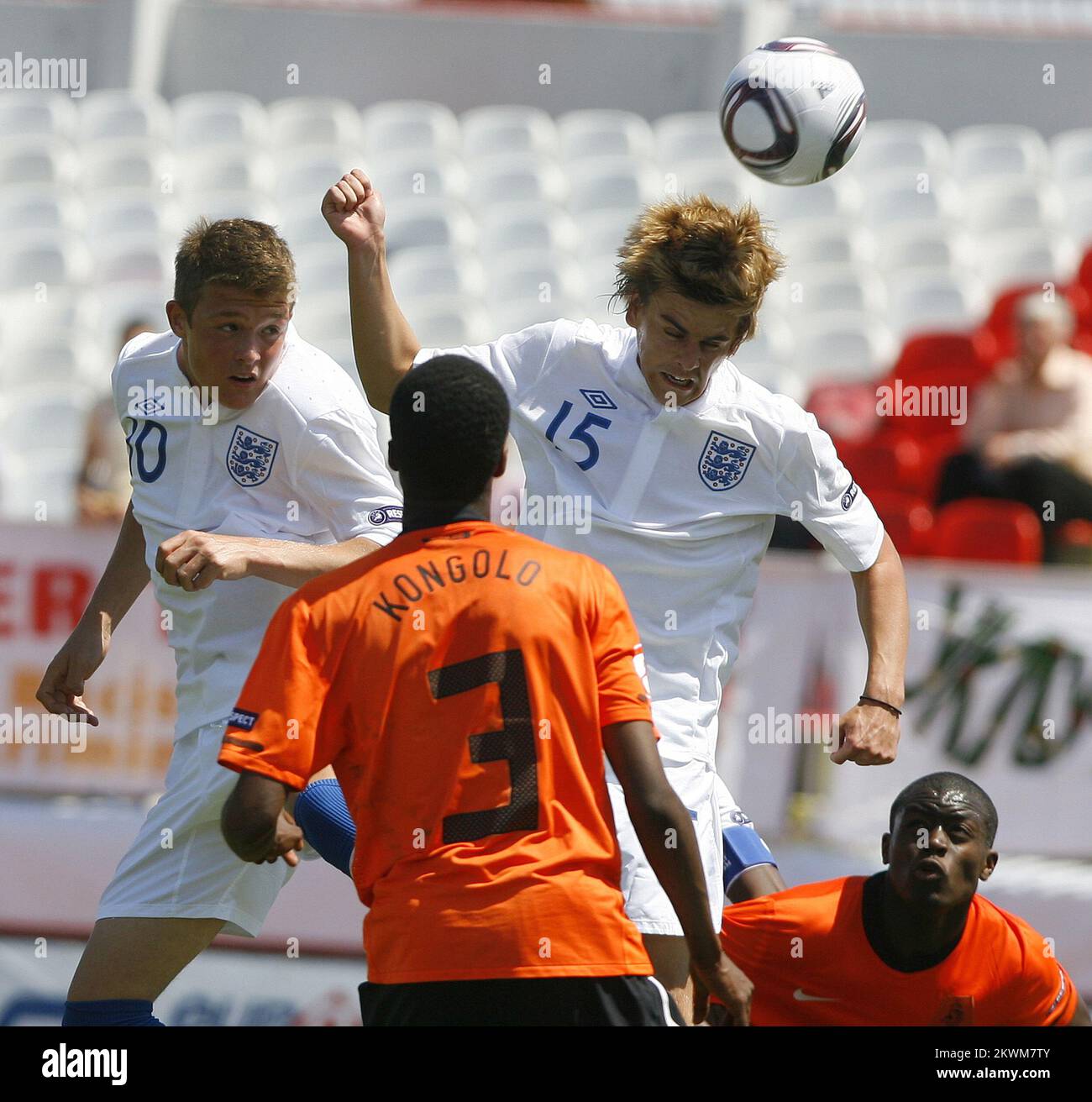 England's Max Clayton, Samuel Magri and Netherland's Terence Kongolo ...