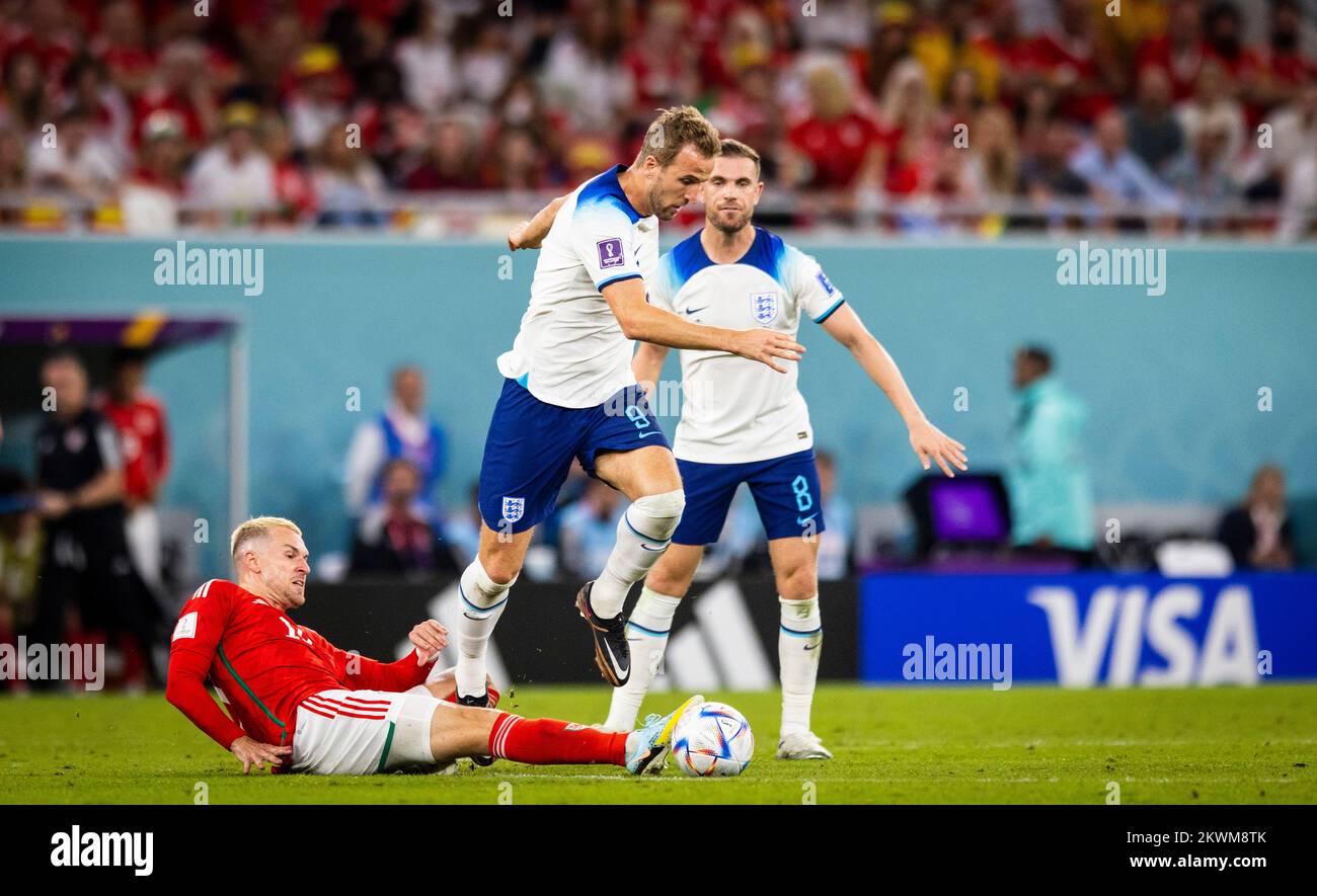 Doha, Qatar. 29th Nov, 2022. Harry Kane (England), Aaron Ramsey (Wales ...