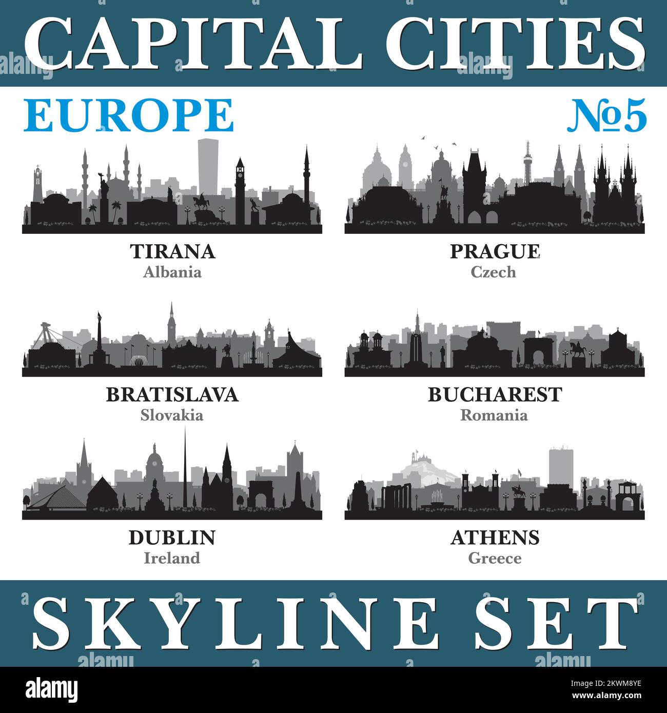 Capital cities skyline set. Europe. Vector silhouette background ...