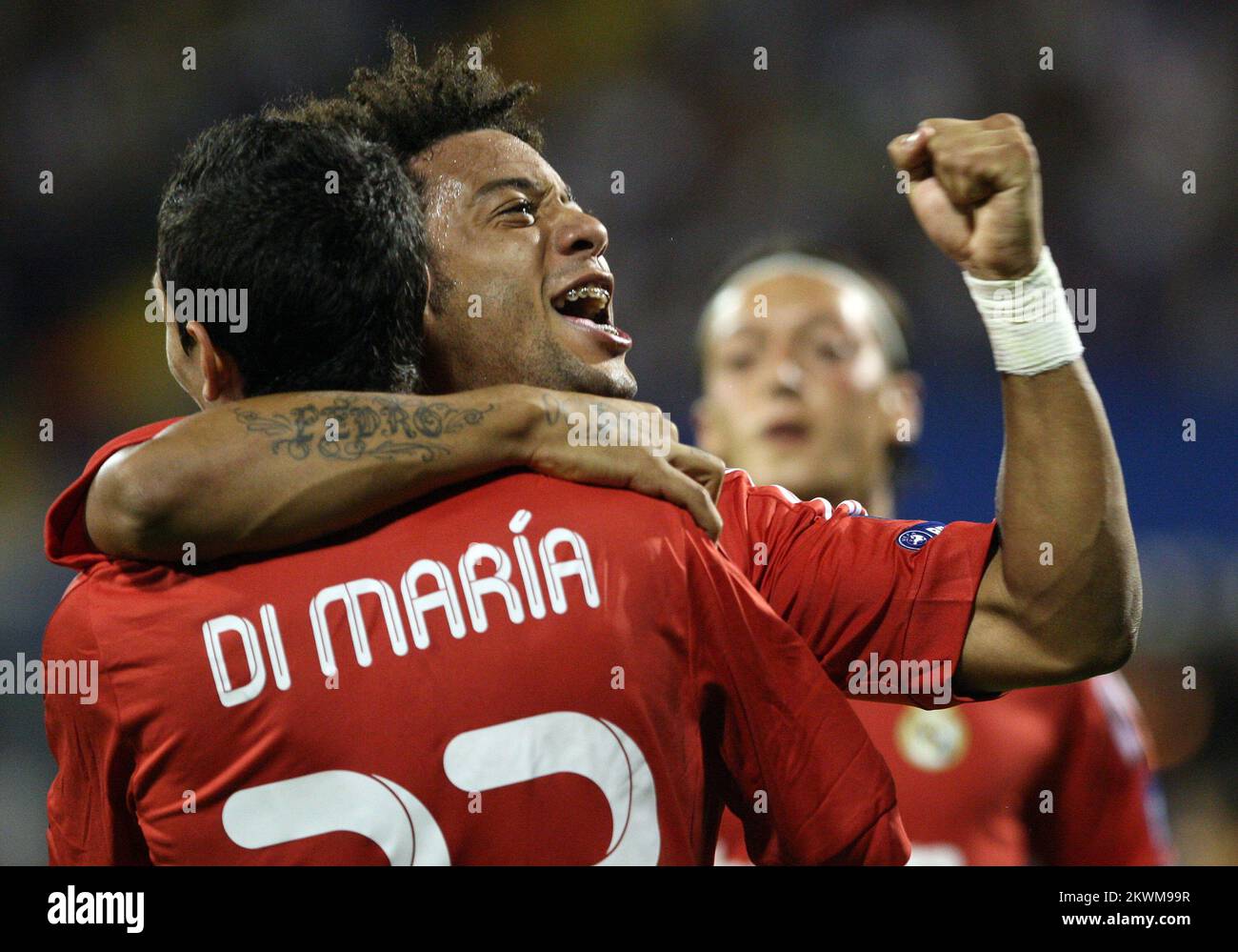 Real Madrid's Angel Di Maria (l) celebrates with Marcelo Stock Photo ...