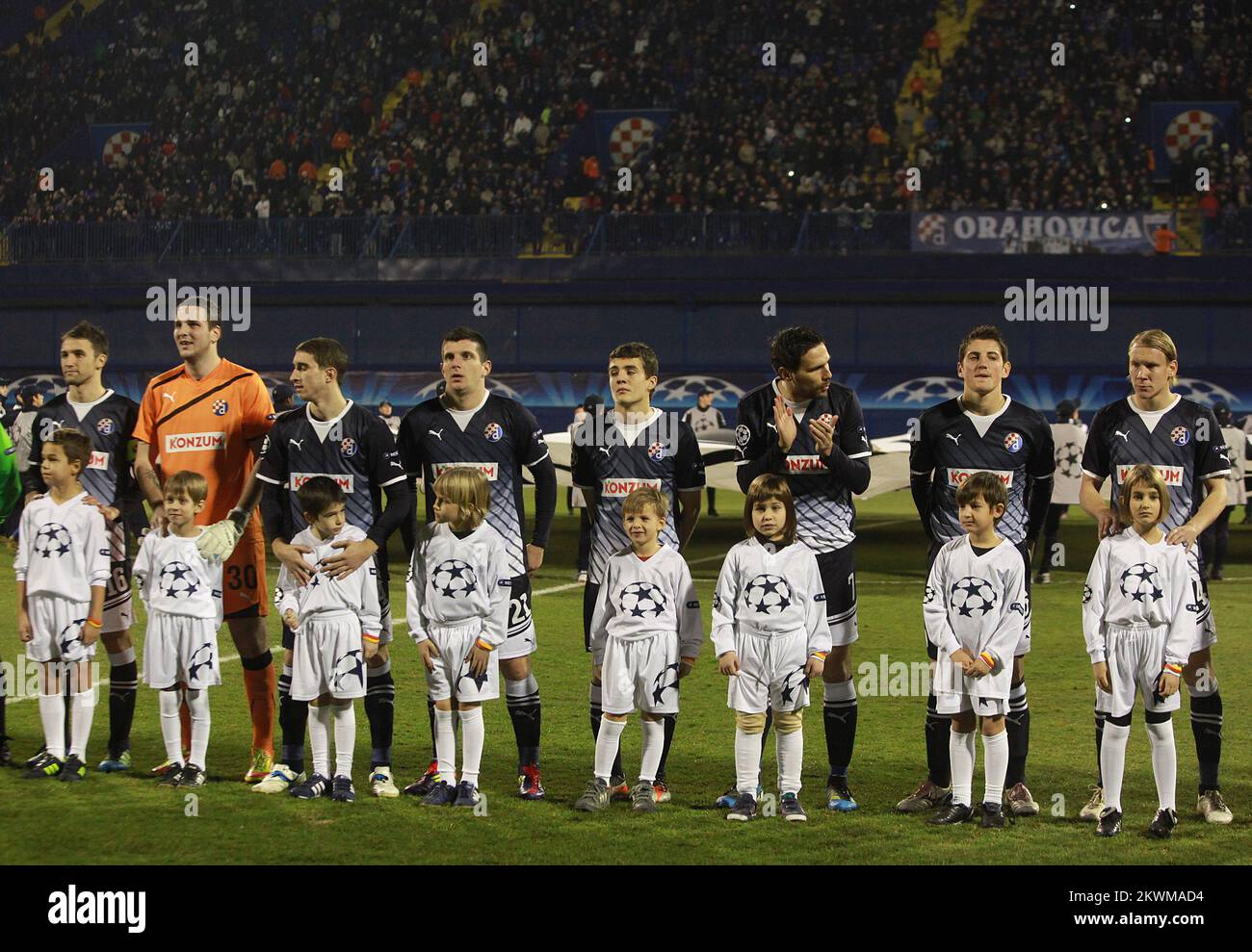 Dinamo Zagreb players line up with mascots prior to kick-off. Photo ...