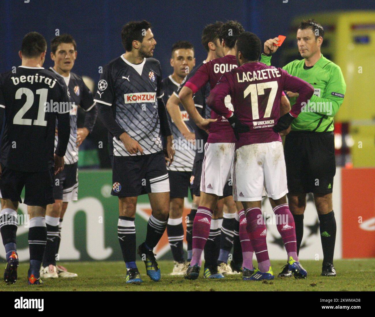 Dinamo Zagreb's Jerko Leko (left centre) leaves the field after being ...