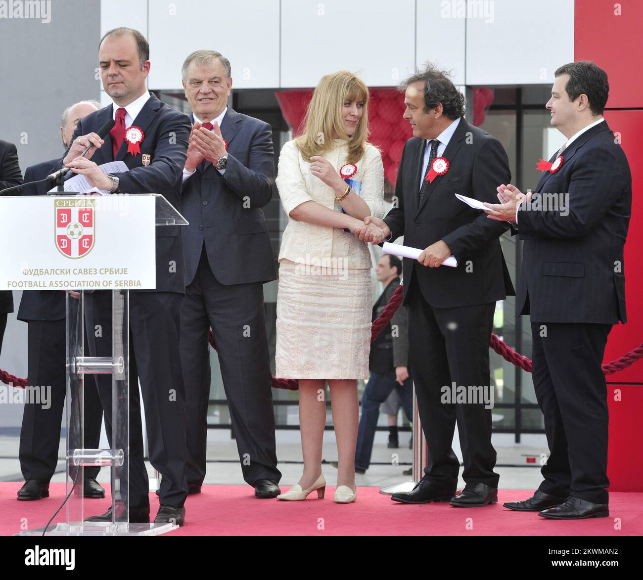 Serbian Minister of Sport Snezana Samardzic Markovic (centre) and UEFA ...