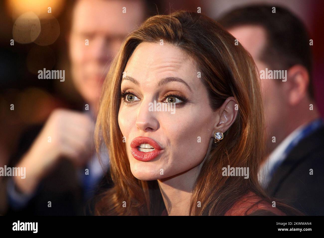 Actress and director Angelina Jolie talks to the press before the ...