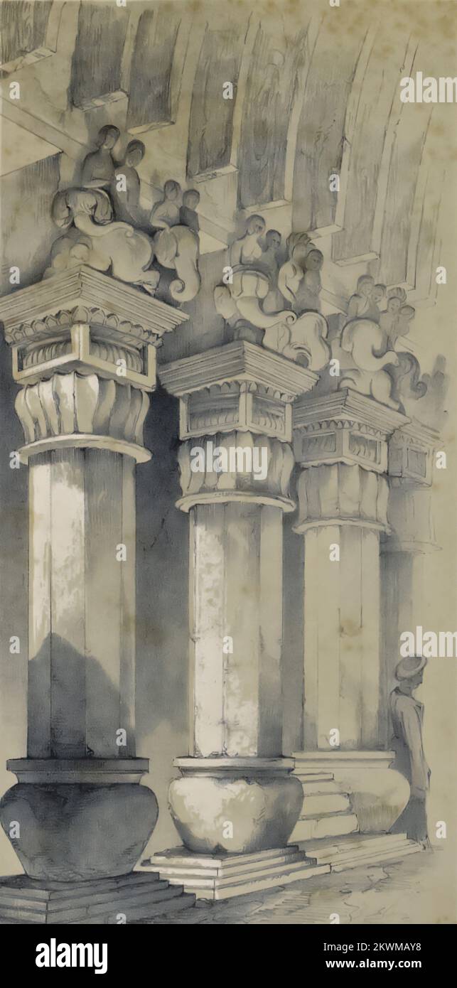 Pillars in Great Chaitya Cave, Kannari. from the book ' Illustrations ...