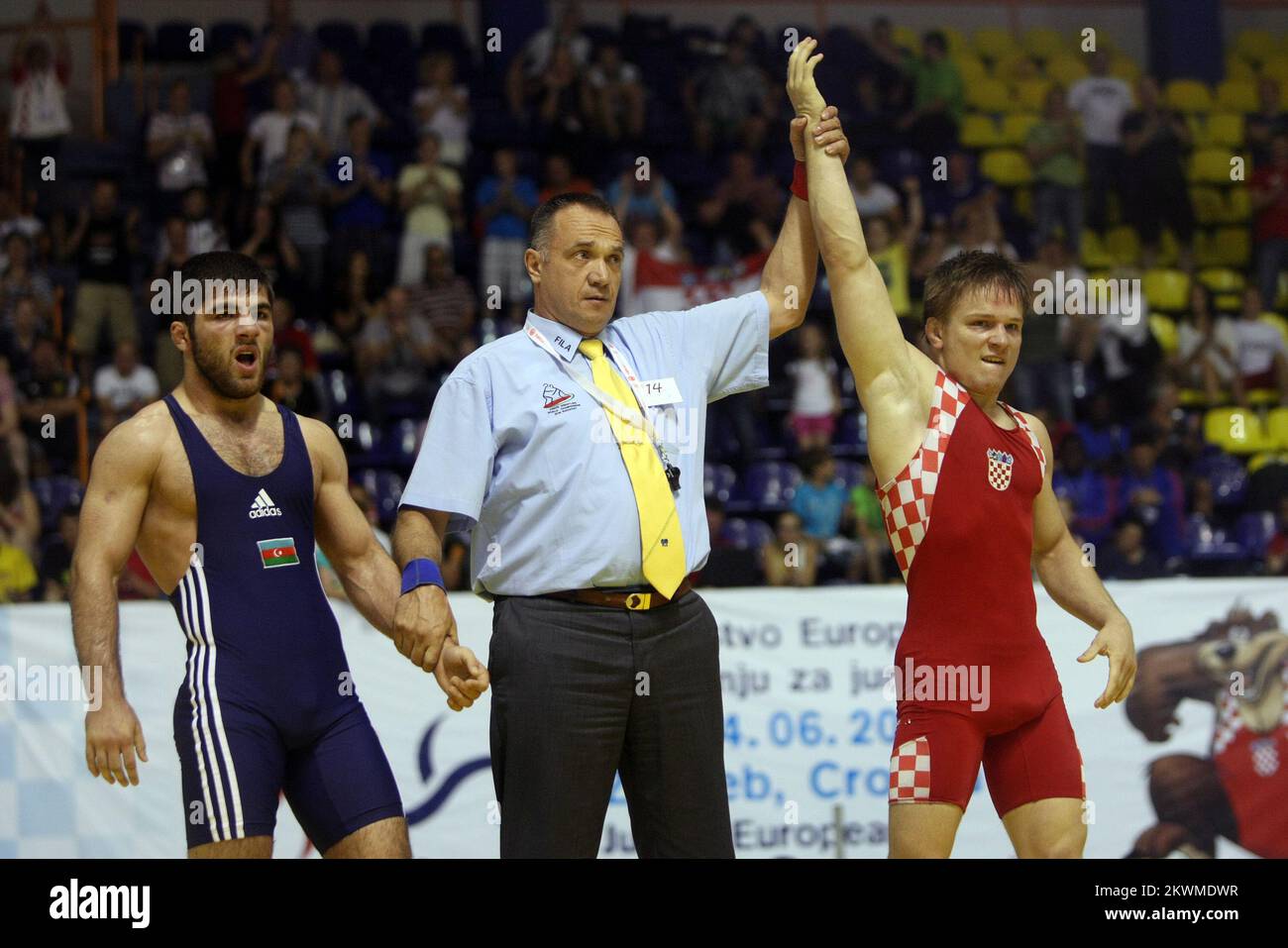 Zagreb, Croatia, Dominik Etlinger (in red) from Croatia is won a fight ...