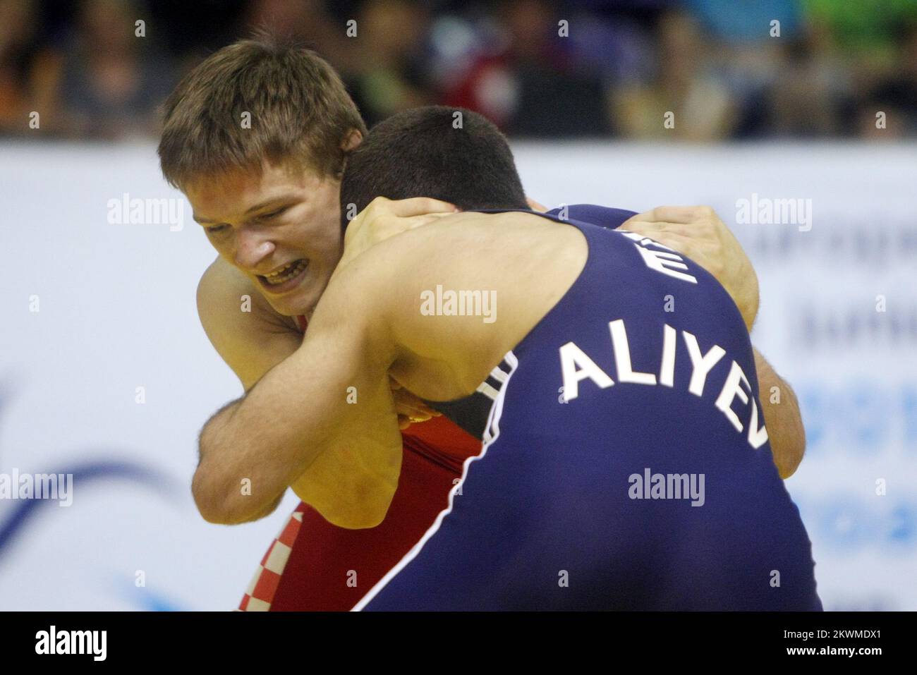 Zagreb, Croatia, Dominik Etlinger (in red) from Croatia fights with ...