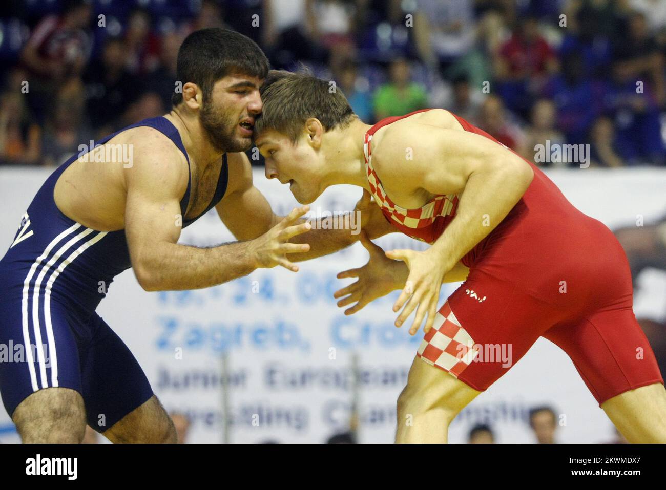 Zagreb, Croatia, Dominik Etlinger (in red) from Croatia fights with ...