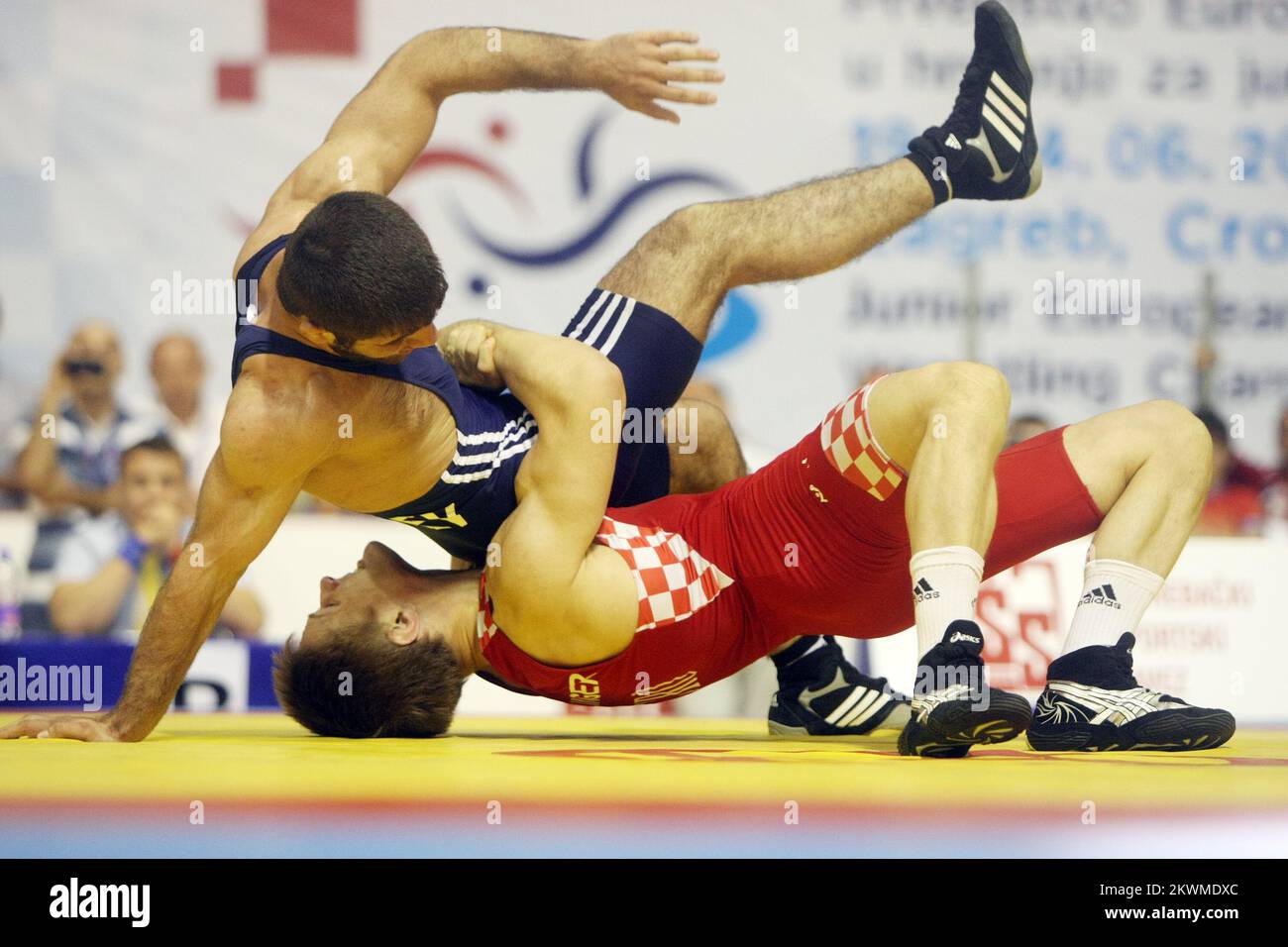 Zagreb, Croatia, Dominik Etlinger (in red) from Croatia fights with ...