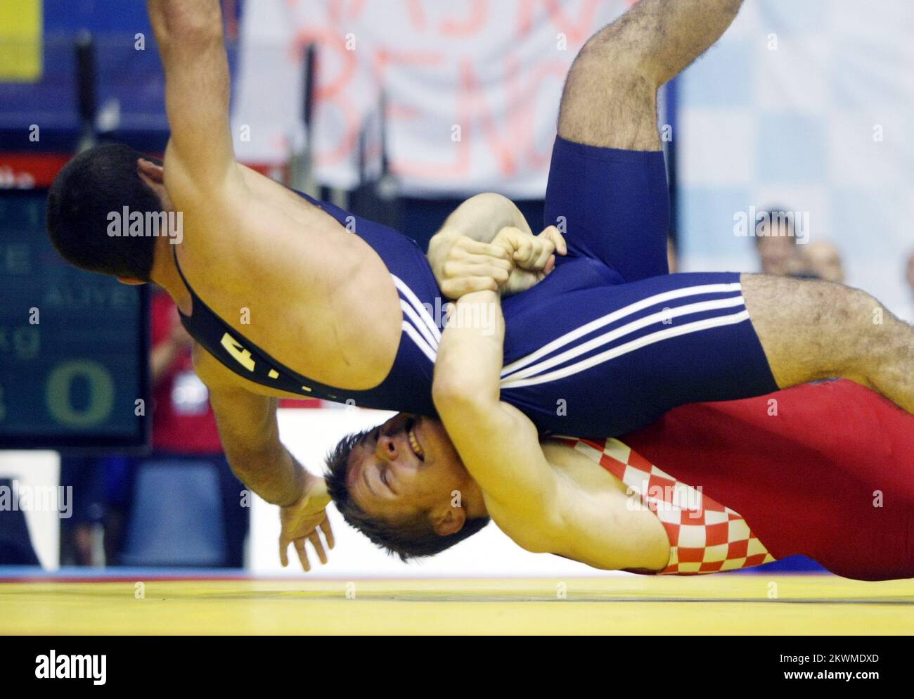 Zagreb, Croatia, Dominik Etlinger (in red) from Croatia fights with ...
