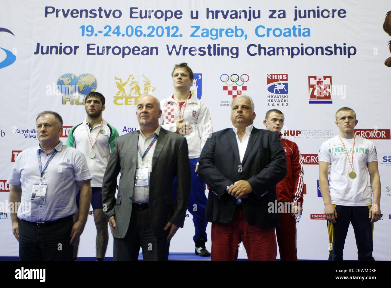 Zagreb, Croatia: Dominik Etlinger from Croatia poses on the podium ...