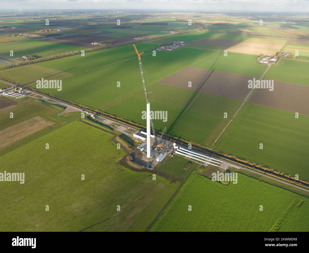 Building process of wind turbine windmill construction with cranes ...