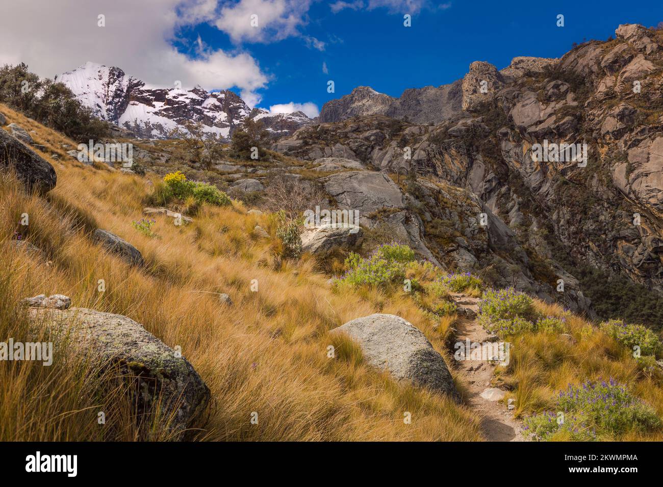 Trekking path, mountain pass in Huascaran, Cordillera Blanca, Ancash ...