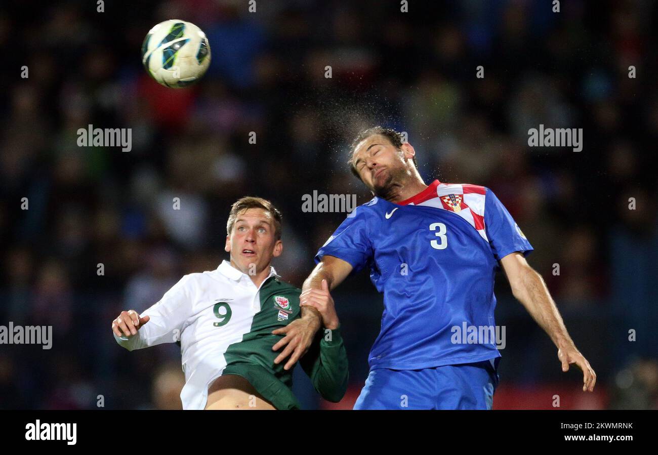 Wales' Steve Morison (left) and Croatia's Josip Simunic in action Stock ...