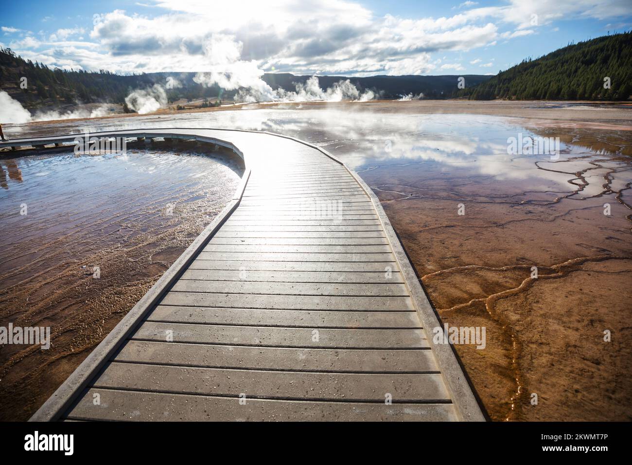 Inspiring natural background. Pools and geysers fields in Yellowstone ...