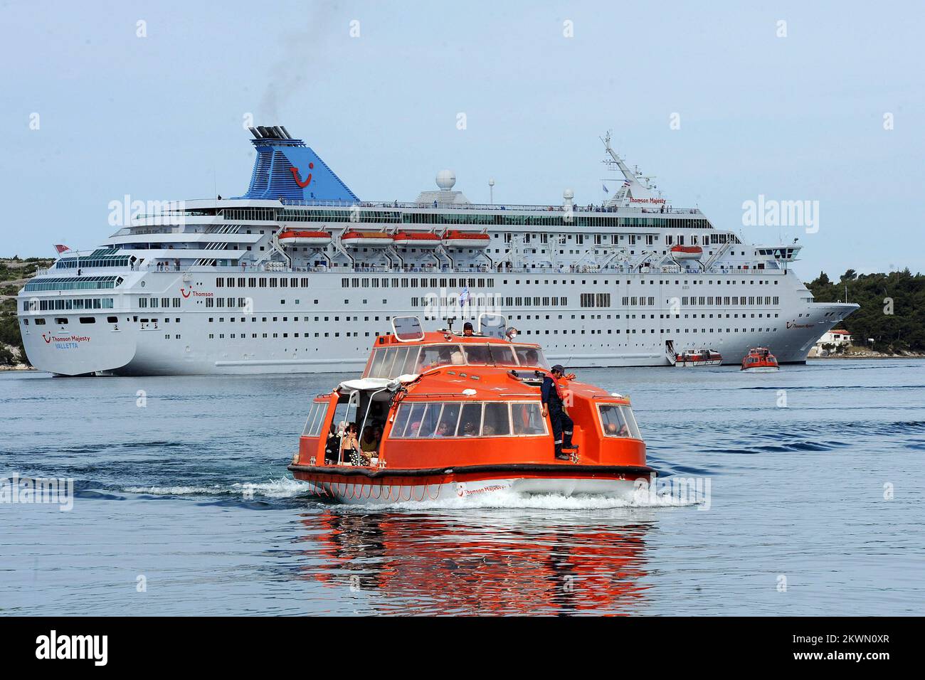 The British Cruise ship Thomson Majesty is seen anchored in front of ...