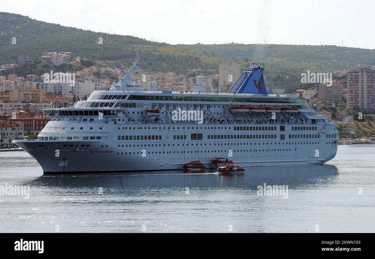 The British Cruise ship Thomson Majesty is seen anchored in front of ...
