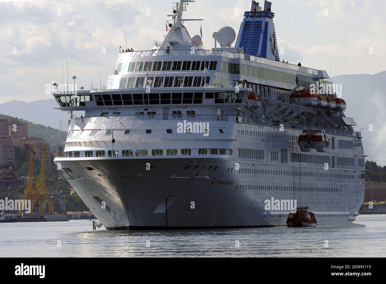 The British Cruise ship Thomson Majesty is seen anchored in front of ...