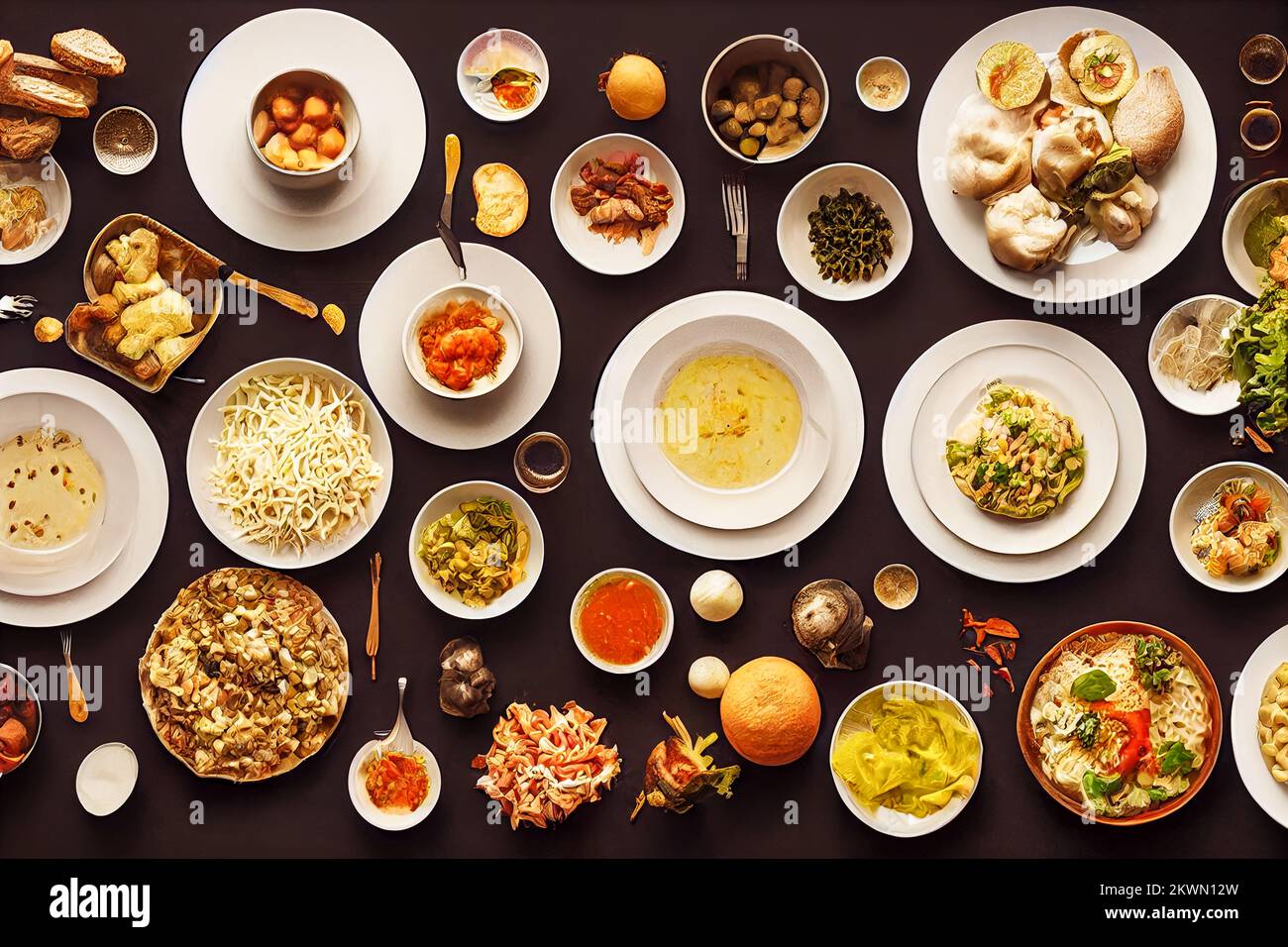 table filled with various types of food 02 Stock Photo - Alamy
