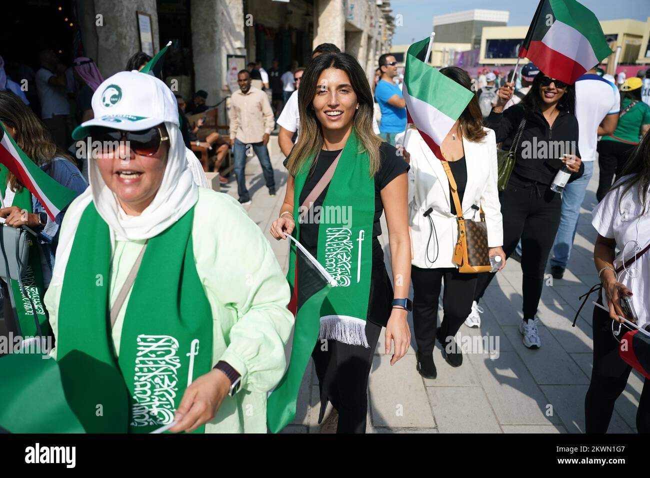 Saudi Arabia fans in the Souq area of Doha. Picture date: Wednesday ...