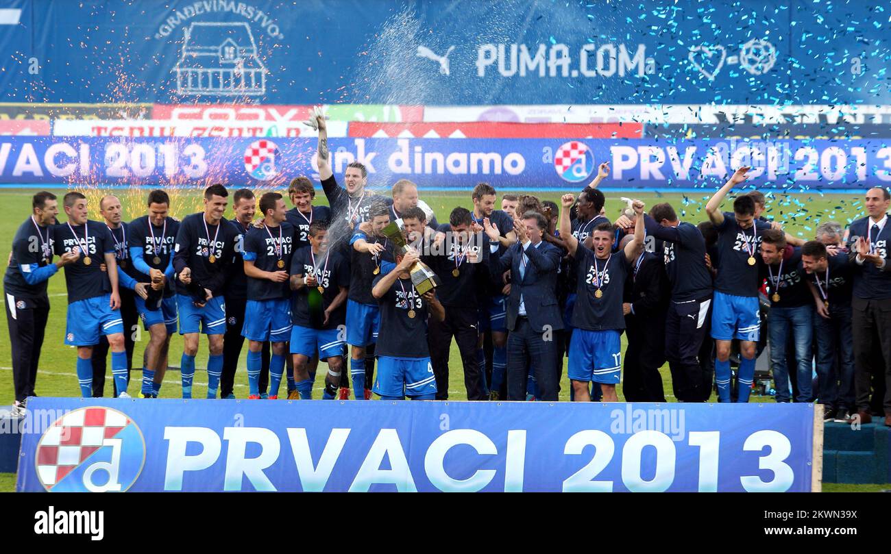 Dinamo Zagreb players celebrate winning the Prva HNL title Stock Photo ...