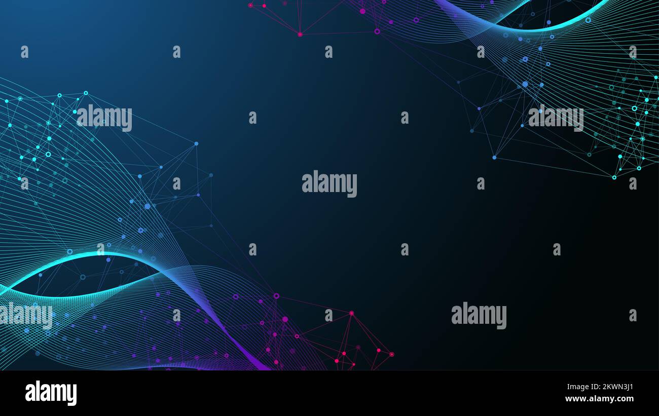 Technology abstract background with connected line and dots. Big data visualization. Artificial ...