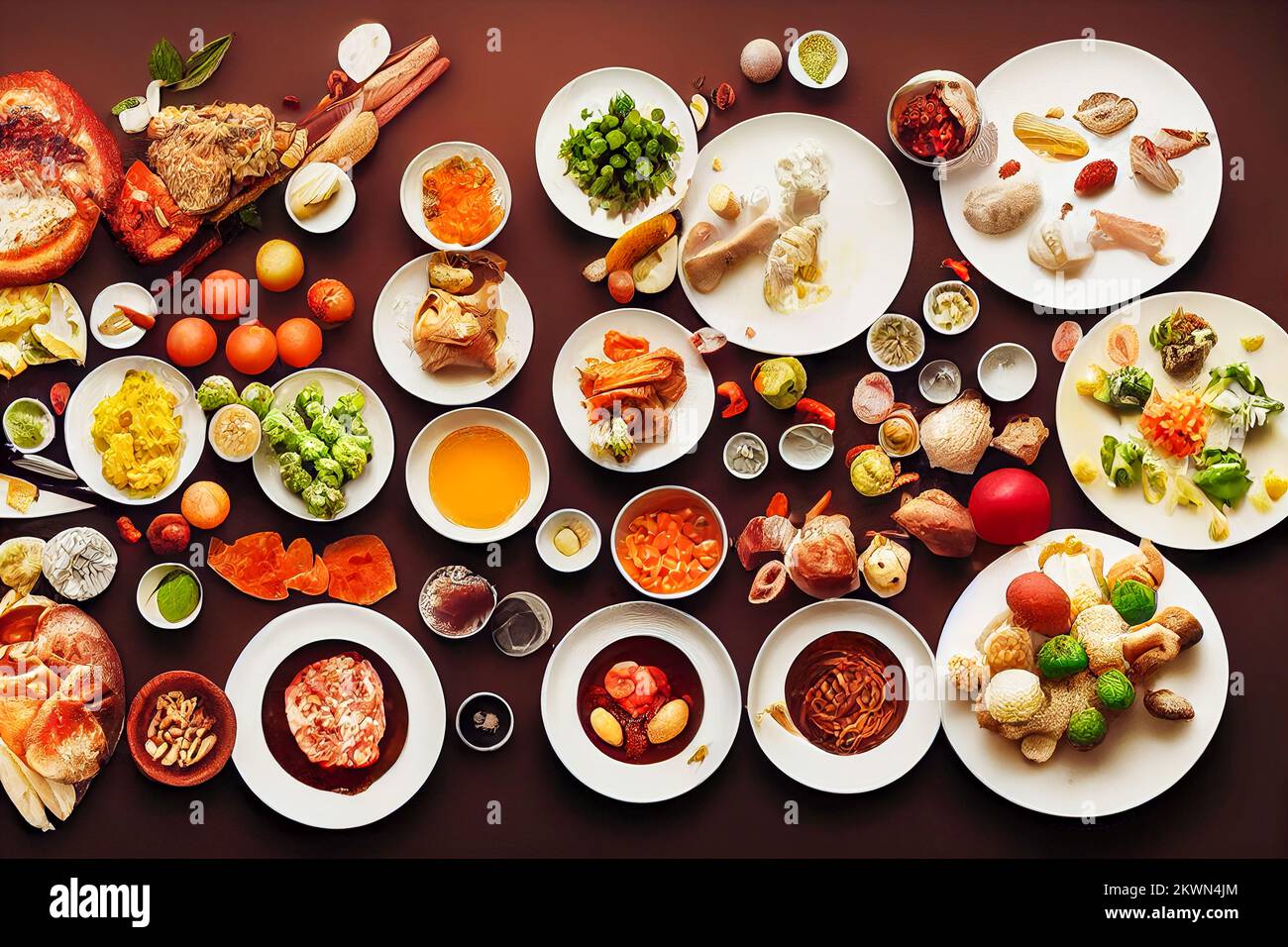 table filled with various types of food 01 Stock Photo - Alamy