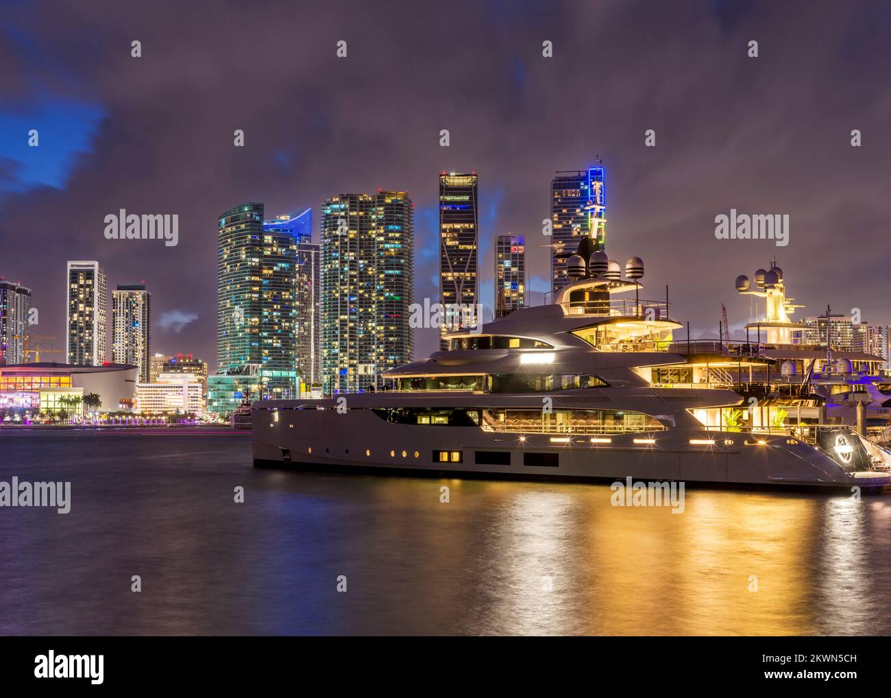Mega Yacht and Miami Downtown Skyline Miami Florida,USA Stock Photo - Alamy