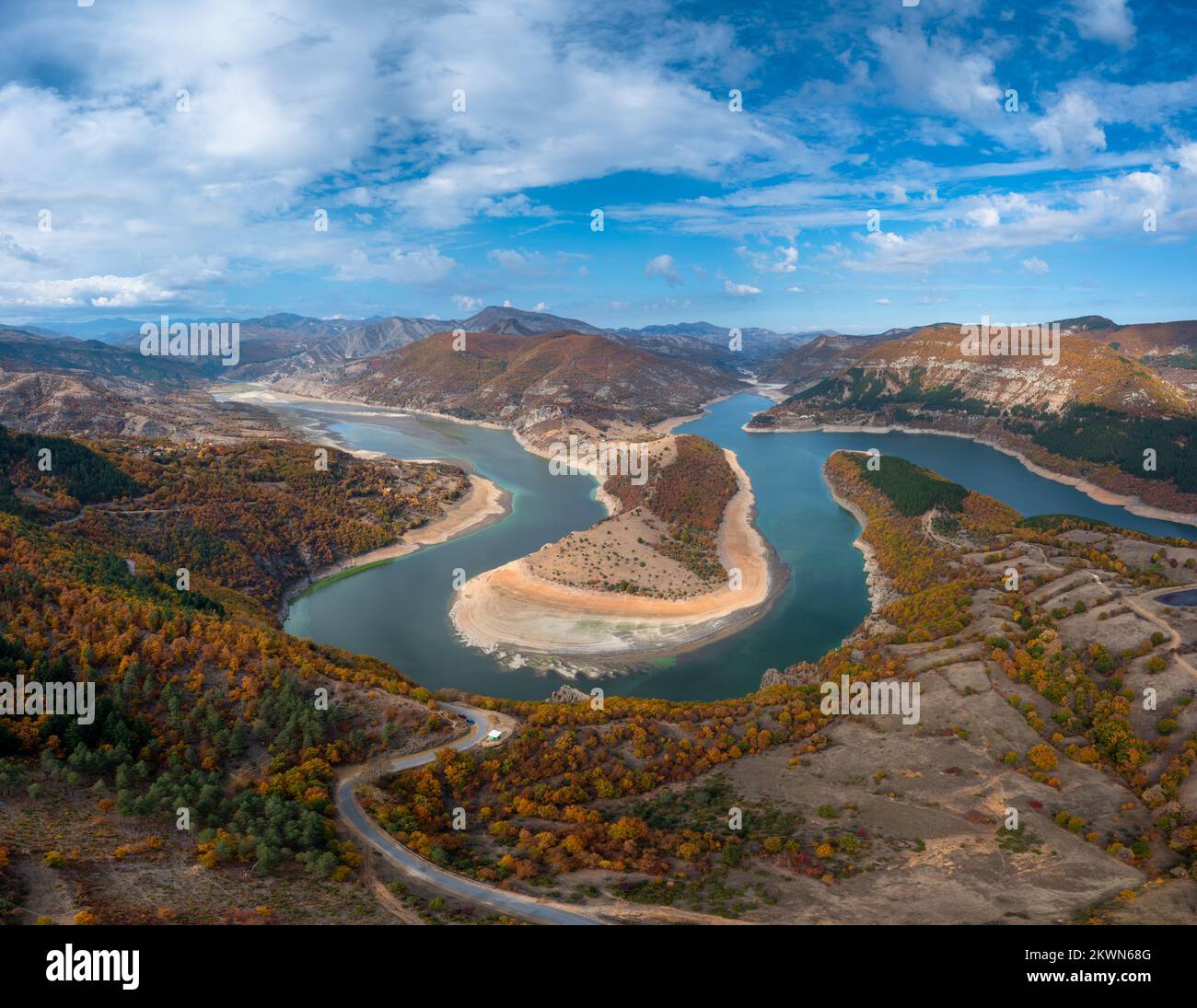 A drone view of the Kardzhali reservoir and Arda River Bends in ...