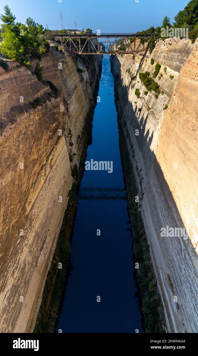 A vertical view of the Canal of Corinth in southern Greece Stock Photo ...