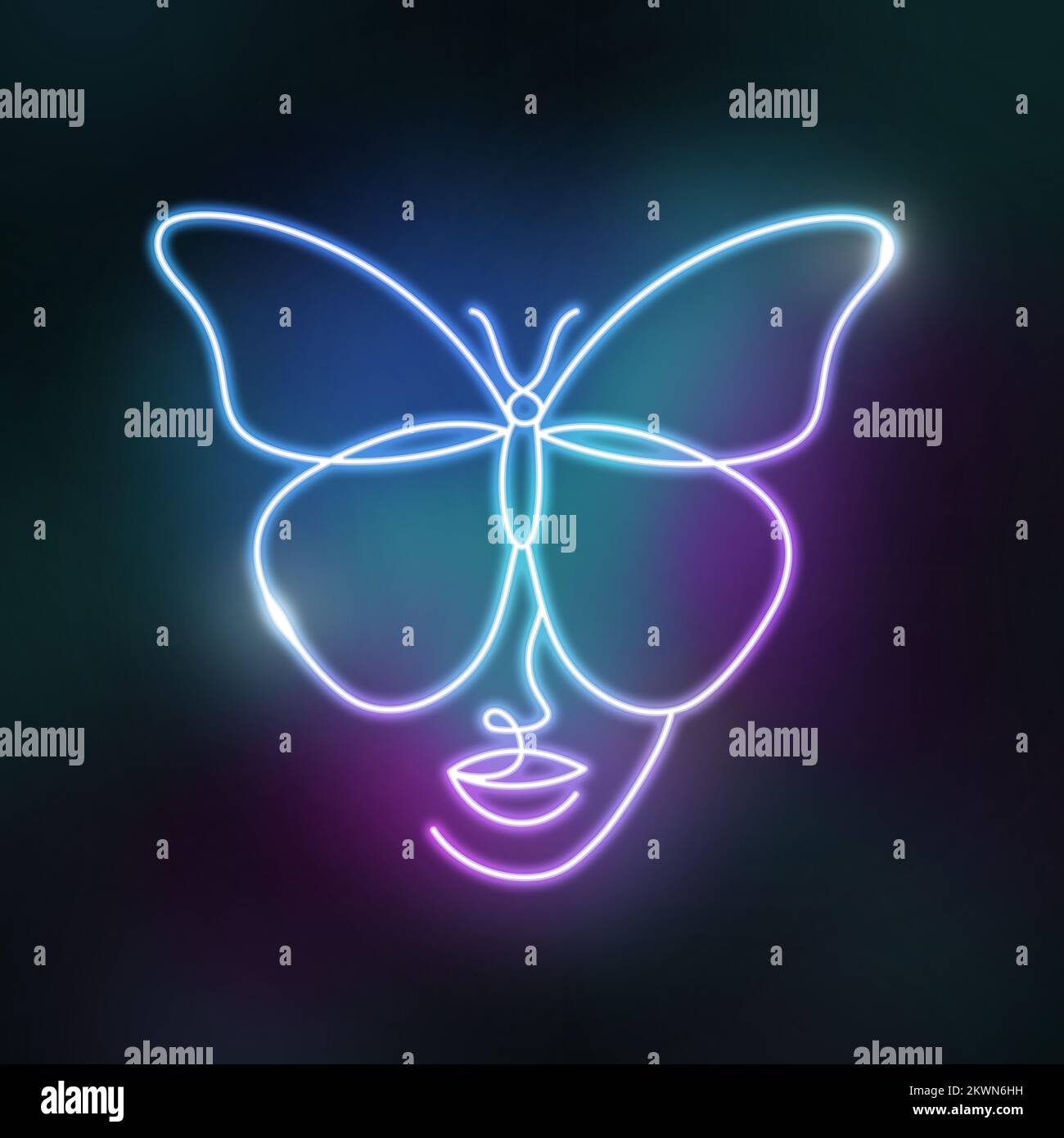 Neon face of a woman in a linear style Stock Photo - Alamy