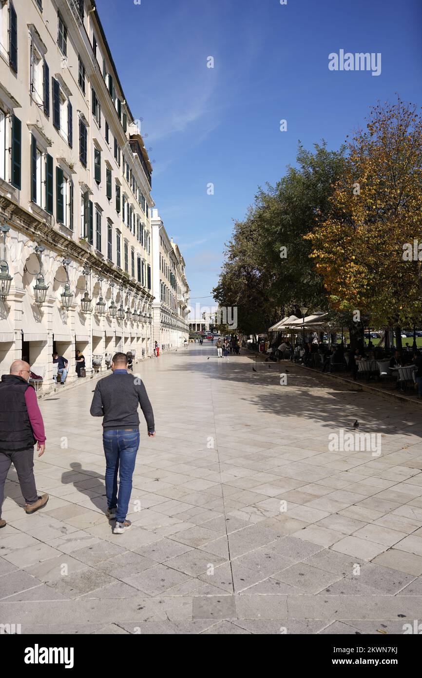 Corfu Island Greece, Liston Square Old Town With People Walkin On ...